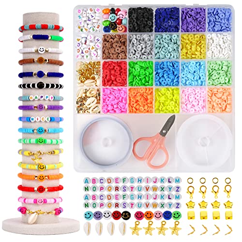 LZOUOWO 5300 Clay Beads for Bracelets Making Aesthetic Kit with Smiley Face Beads Polymer Clay Flat Beads for Bracelets Set Heishi disc Beads and Letter Beads for Girls Ages 8-12