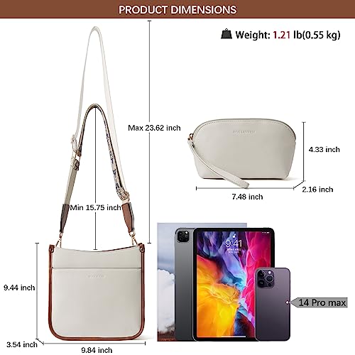 BOSTANTEN Crossbody Bags for Women 2PCS Vegan Leather Hobo Handbags Shoulder Purse with Adjustable Strap Beige Brown