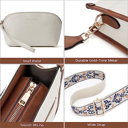 BOSTANTEN Crossbody Bags for Women 2PCS Vegan Leather Hobo Handbags Shoulder Purse with Adjustable Strap Beige Brown