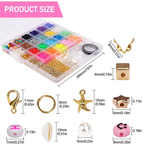 LZOUOWO 5300 Clay Beads for Bracelets Making Aesthetic Kit with Smiley Face Beads Polymer Clay Flat Beads for Bracelets Set Heishi disc Beads and Letter Beads for Girls Ages 8-12