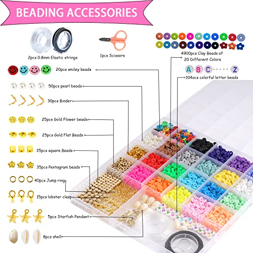 LZOUOWO 5300 Clay Beads for Bracelets Making Aesthetic Kit with Smiley Face Beads Polymer Clay Flat Beads for Bracelets Set Heishi disc Beads and Letter Beads for Girls Ages 8-12