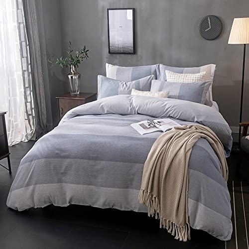 Amazon Brand – Pinzon Cotton Duvet Cover Set,100% Cotton Yarn Dyed Textured Stripe Duvet Cover Set,3 Pieces Textured Stripe Bedding Set - Grey Queen