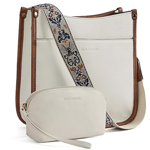 BOSTANTEN Crossbody Bags for Women 2PCS Vegan Leather Hobo Handbags Shoulder Purse with Adjustable Strap Beige Brown