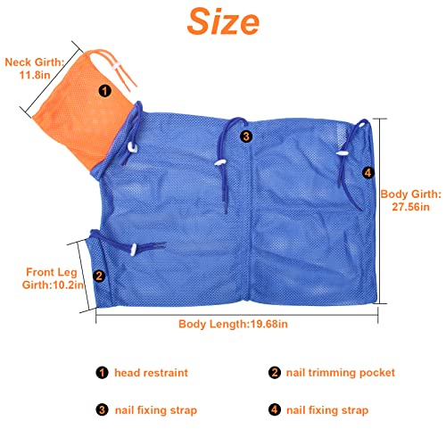 Catcan Cat Bathing Bag, Breathable Mesh Cat Shower Bag Anti Scratch Adjustable Cat Grooming Bag for Nail Trimming, Bathing Polyester Soft Cat Washing Bag (Blue-Orange)