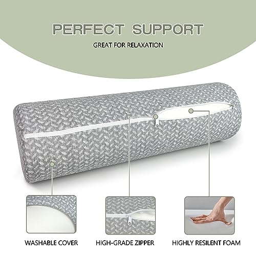 JOYENERGY Cervical Neck Roll Foam Pillow, Round Neck Support for Sleeping, Bolster with Removable Washable Cover, Ergonomical for Neck, Back, Legs, Ideal for Spine and Neck Support (4"x17")