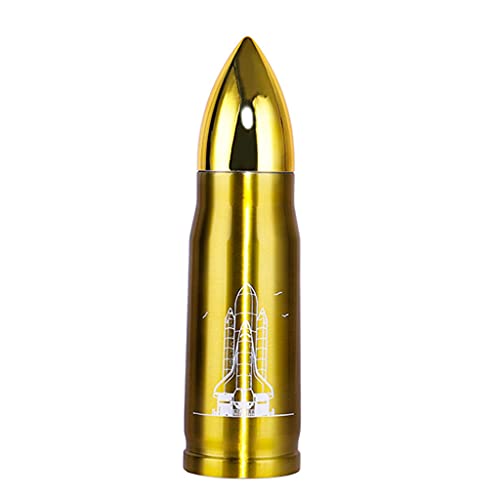 Yeahii Thermos Water Bottle Travel Outdoor Sports Thermos Water Bottle Bullet Shaped Thermos Bottle Stainless Steel Durable Portable, Gold, 500ml