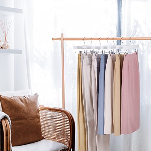 Nature Smile Deluxe Wooden Pants Hangers Solid Wood Bottom Jeans Hanger Skirt Hanger with 2-Adjustable Clips Pack of 20 (White)