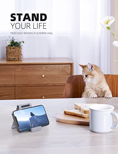 Lamicall Portable Cell Phone Stand - Aluminum Foldable Phone Stand for Desk, Small Pocket Travel Design, Adjustable Mobile Phone Holder for 4-7.2" Cellphone - Sliver