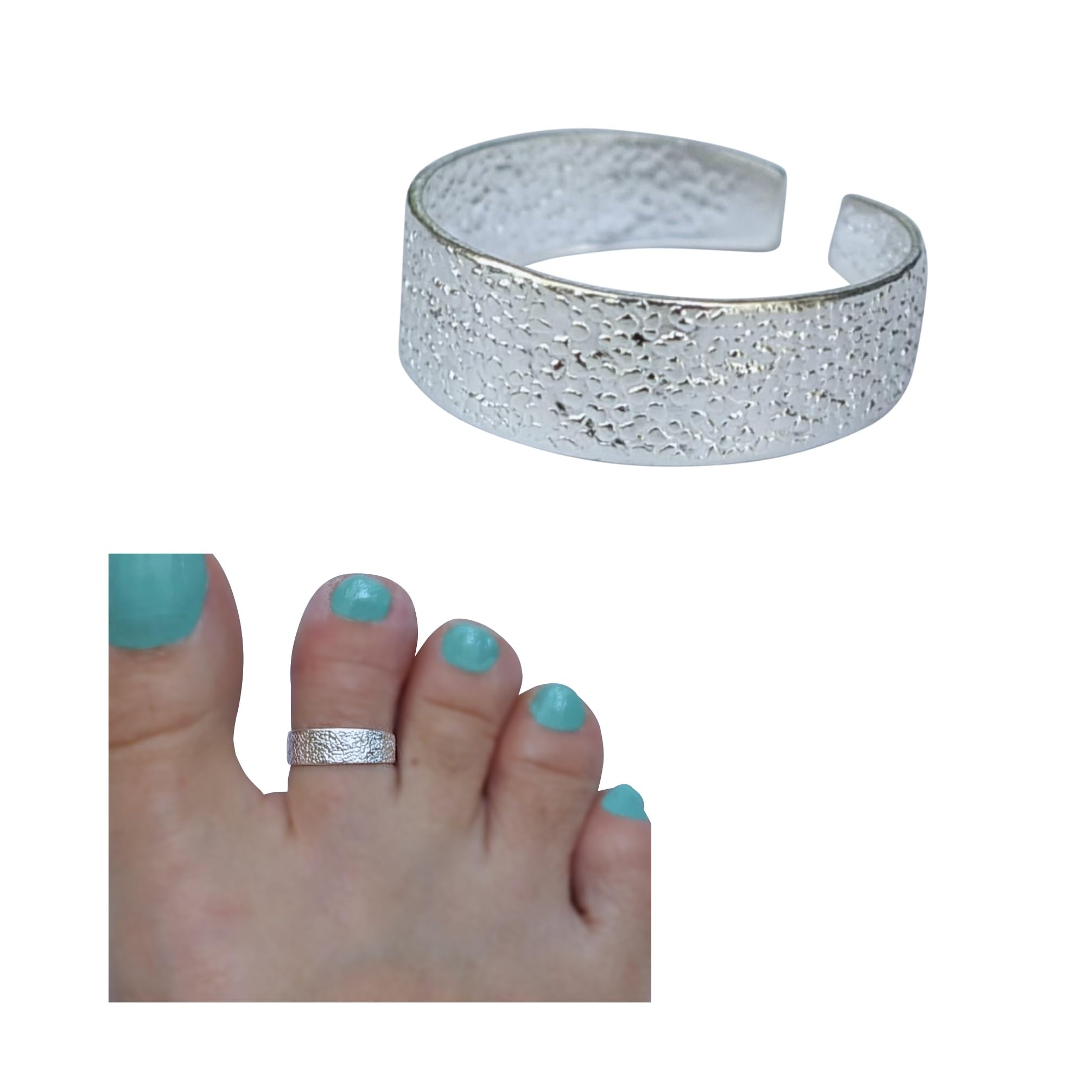 Handmade Silver Wide Band Sanded Texture Adjustable Toe Ring, 925 Sterling Silver, Small Dainty Open Toe, Pinky or Knuckle Rings for Women, By MiYa Jewelry Creations