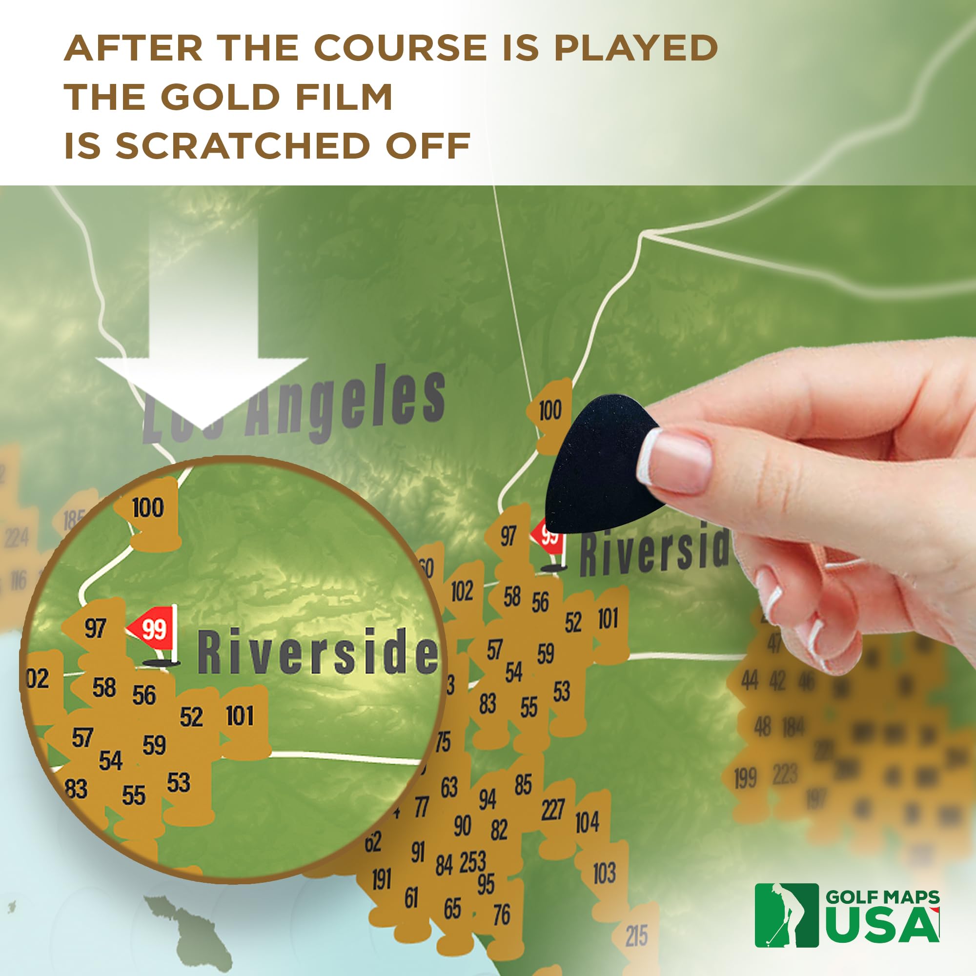 Golf Maps USA California State Golf Scratch Map with 278 Courses - Scratch-Off Golf Print with Eye-Catching Red Flags - Golfing Wall Decor - Unique Poster Gift for Golfers (Updated June 2023)