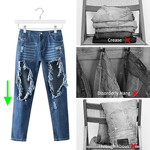 Nature Smile Deluxe Wooden Pants Hangers Solid Wood Bottom Jeans Hanger Skirt Hanger with 2-Adjustable Clips Pack of 20 (White)