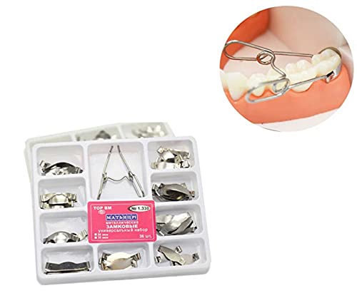 Dental Matrix with Springclip No.1.330 Sectional Contoured Metal Matrices Full kit for Teeth Replacement Dentsit Tools(36pcs)