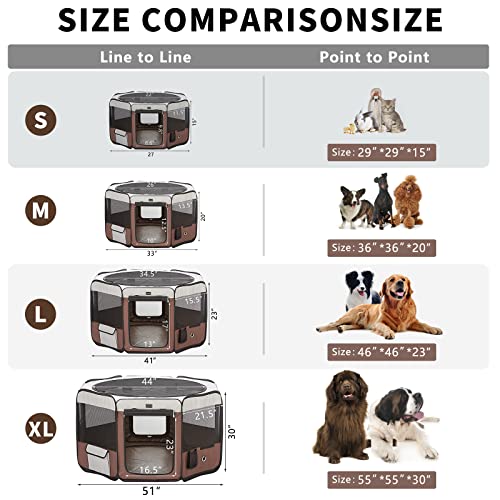 DONORO Dog Playpen 46" Portable Pet Play Pens for Small Medium Dogs, Cat Playpen Indoor/Outdoor with Carring Case, Removable Zipper Top and Bottom