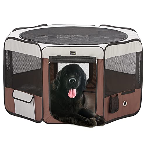 DONORO Dog Playpen 46" Portable Pet Play Pens for Small Medium Dogs, Cat Playpen Indoor/Outdoor with Carring Case, Removable Zipper Top and Bottom