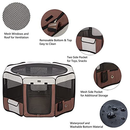 DONORO Dog Playpen 46" Portable Pet Play Pens for Small Medium Dogs, Cat Playpen Indoor/Outdoor with Carring Case, Removable Zipper Top and Bottom