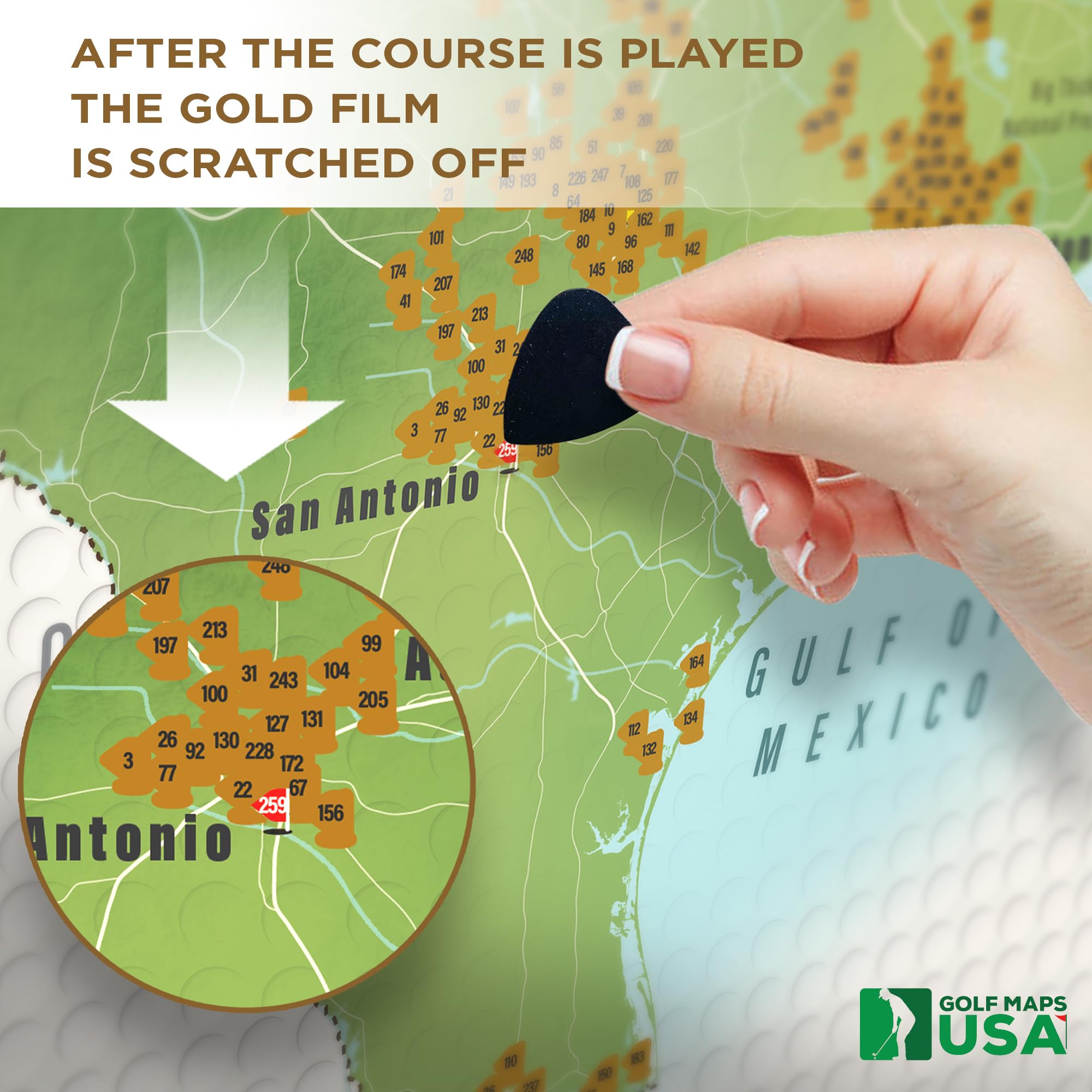 Golf Maps USA Texas State Golf Scratch Map with 263 Courses - Scratch-Off Golf Print with Eye-Catching Red Flags - Golfing Wall Decor - Unique Poster Gift for Golfers (Updated June 2023)