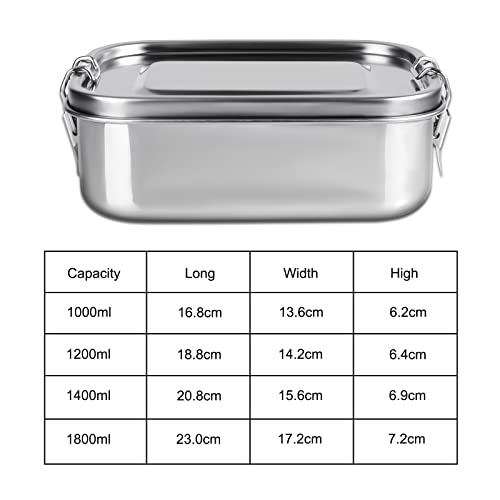 OXYEFEI Stainless Steel Bento Box, Personalized Lunch Container 3 Compartments can Hold All Kinds of Food Metal Lunch Box for Children or Adults (1800ml)