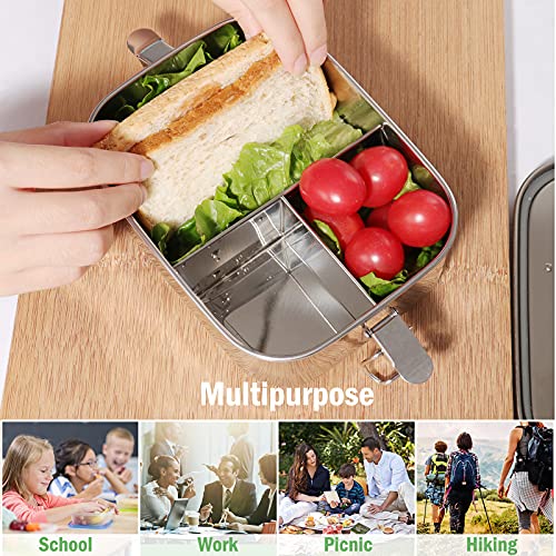 OXYEFEI Stainless Steel Bento Box, Personalized Lunch Container 3 Compartments can Hold All Kinds of Food Metal Lunch Box for Children or Adults (1800ml)