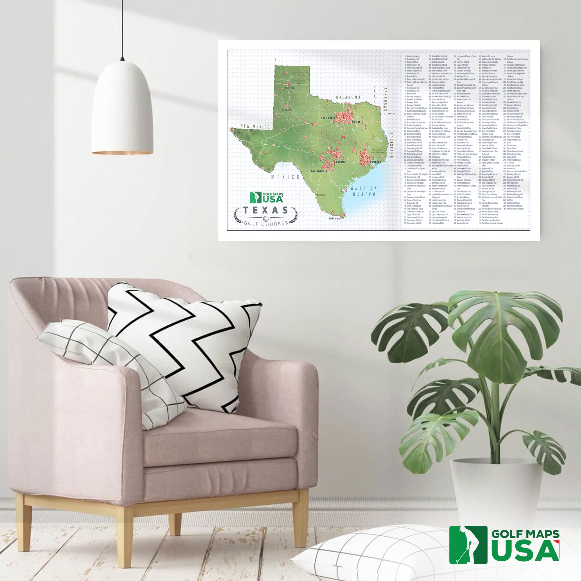 Golf Maps USA Texas State Golf Scratch Map with 263 Courses - Scratch-Off Golf Print with Eye-Catching Red Flags - Golfing Wall Decor - Unique Poster Gift for Golfers (Updated June 2023)