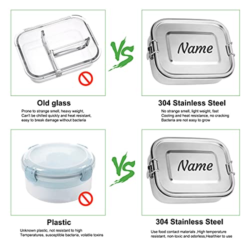 OXYEFEI Stainless Steel Bento Box, Personalized Lunch Container 3 Compartments can Hold All Kinds of Food Metal Lunch Box for Children or Adults (1800ml)