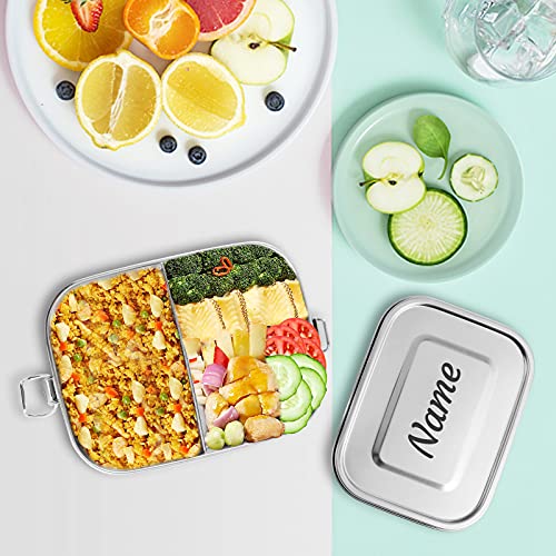 OXYEFEI Stainless Steel Bento Box, Personalized Lunch Container 3 Compartments can Hold All Kinds of Food Metal Lunch Box for Children or Adults (1800ml)