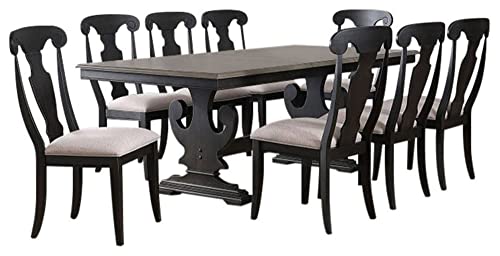 Pilaster Designs Indoor Home Decorative Furniture Frates 9 Piece Extendable Dining Set, Black & Brown Wood (Table & 8 Chairs)