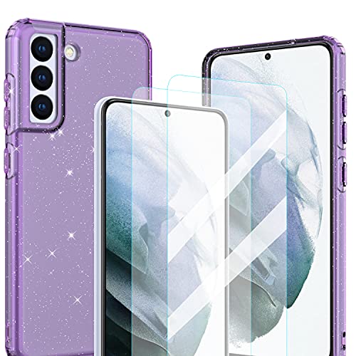 wegoodsun Case for Samsung Galaxy S21 FE 5G(2022 Release),with[2 x Tempered Glass Screen Protector] Translucent Sparkle Bling Slim Stylish Shiny Protective Phone Case Cover (Purple Quartz)