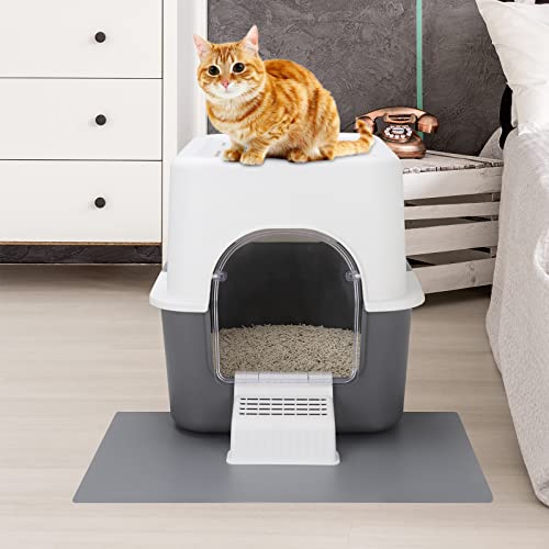 Sfozstra Cat Litter Box with Lid, Fully Enclosed Splash-Proof Litter Box,Top Entry Cat Litter Box, Easy to Assemble and Installation (Grey, Small)