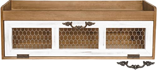 Felt Creative Home Goods Farmhouse Chicken Wire Countertop Shelving Cabinet Decor Organizer with Pull Down Door Country Style Bathroom or Kitchen Storage Space Saver for Decorative Display Brown