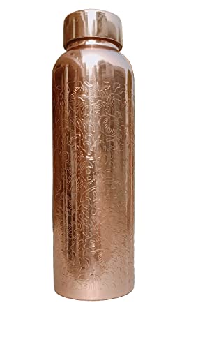 Pure Etching Copper Water Bottle 34 Oz Ayurvedic Leak Proof Copper Vessel for Drinking Embossed Water Bottle For Health Benefits, Sports , Yoga Christmas Gift Birthday Gift Diwali gift Capacity1 liter