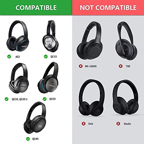 SOULWIT Silicone Ear Pads Cover Protector for Bose QuietComfort 15 QC15 QC25 QC2 QC35 QC45/Ae2 Ae2i Ae2w/SoundTrue & SoundLink AE Headphones Cushions, Sweatproof, Easily Washable - Black