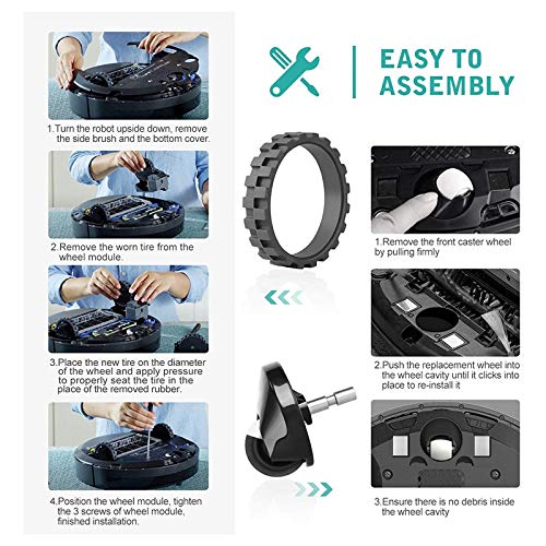 Front Caster Ball Wheel & Drive Wheel Tires Compatible with IRobot Roomba S Series S9 (9150) S9+ S9 Plus (9550) Robot Vacuum Cleaner Accessories Replacement Parts (Front Wheel& 4 Tire)