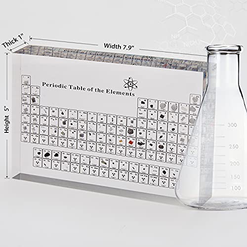 Mukarisk Large Size Periodic Table with Real Elements Inside, 7.9 Inch Acrylic Periodic Table with Elements Samples, Periodic Table Display with Elements, 7.9 * 5 * 1 inch