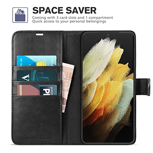 TUCCH Galaxy S21 FE Wallet Case with [TPU Shockproof Interior Case] Stand RFID Credit Card Holder, Magnetic PU Leather Protective Flip Cover Compatible with Galaxy S21FE 5G 6.4-Inch 2022, Black