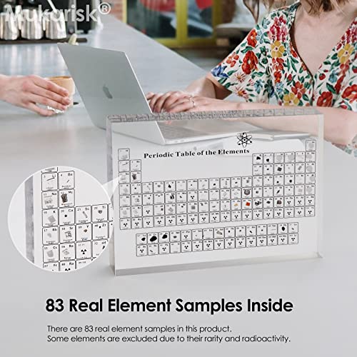 Mukarisk Large Size Periodic Table with Real Elements Inside, 7.9 Inch Acrylic Periodic Table with Elements Samples, Periodic Table Display with Elements, 7.9 * 5 * 1 inch