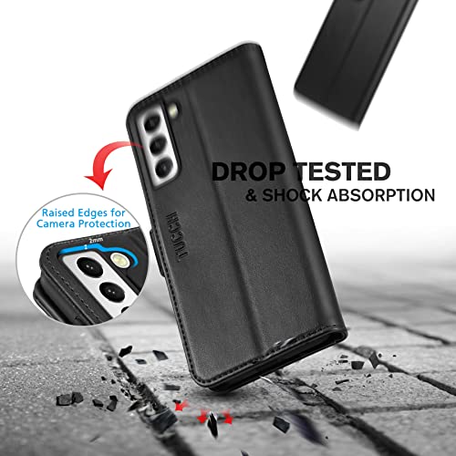 TUCCH Galaxy S21 FE Wallet Case with [TPU Shockproof Interior Case] Stand RFID Credit Card Holder, Magnetic PU Leather Protective Flip Cover Compatible with Galaxy S21FE 5G 6.4-Inch 2022, Black