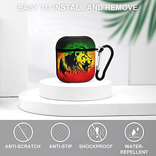 YouTary Jamaican Lion Flag Pattern Airpods 1 & 2 Case Cover, Apple AirPod Headphone Cover Unisex Personalized Shockproof Protective Wireless Charging Accessories with Keychain
