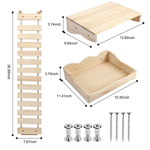 Cat Hammock Wall Mounted Cats Shelf and Climbing Shelf Four Step Cat Stairway with Sisal Scratching and Climbing Bridge Step Solid Wood Cat Tree Sleeping Playing Lounging Perching Cat Furniture