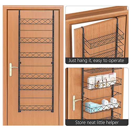Auledio Over The Door Pantry Rack, Adjustable 6 Baskets Closet Organizer Hanging Spice Space Saver,Black