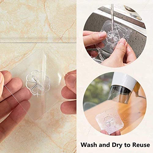 Alayaglory 20 Pack Transparent Adhesive Hooks 30 lb(Max), Waterproof and Oilproof Reusable Seamless Hooks, Heavy Duty Wall Hook for Kitchen Bathroom Office