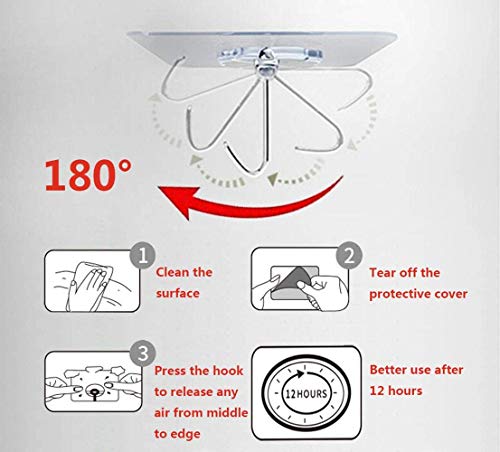 Alayaglory 20 Pack Transparent Adhesive Hooks 30 lb(Max), Waterproof and Oilproof Reusable Seamless Hooks, Heavy Duty Wall Hook for Kitchen Bathroom Office