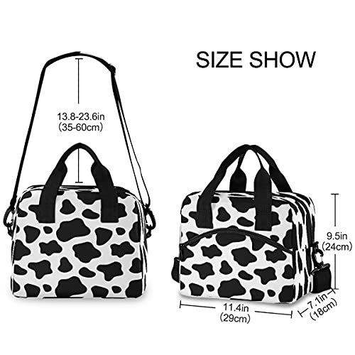 Lunch Bag for Kids Black And White Cow Print Insulated Cooler Lunch Box Large Capacity Lunch Organizer for Boys Girls
