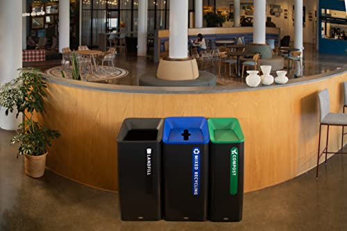 Rubbermaid Commercial Products Sustain Mixed Recycling Trash Can, 23-Gallon, Blue, Indoor/Outdoor Garbage Bin with Nested Lid for Office/Mall/School/Stadium