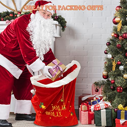 Giant Christmas Santa Sack Velvet Santa Bags for Gifts Extra Large with Cord Drawstring 25 * 36in Red Present Sack Jolly Holly
