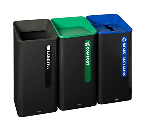 Rubbermaid Commercial Products Sustain Mixed Recycling Trash Can, 23-Gallon, Blue, Indoor/Outdoor Garbage Bin with Nested Lid for Office/Mall/School/Stadium