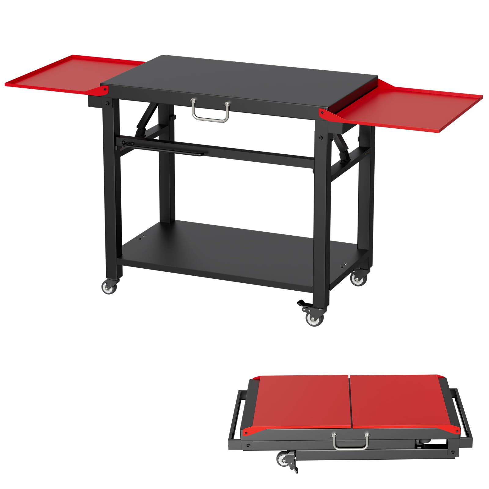 BBQ Future Outdoor Folding Grill-Cart - Upgraded Portable Pizza Oven Cart fit Tabletop Blackstone Griddle Stand & Ninja Grill Stand with Wheels, BBQ Griddle Cart for Outside Camping