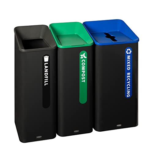 Rubbermaid Commercial Products Sustain Mixed Recycling Trash Can, 23-Gallon, Blue, Indoor/Outdoor Garbage Bin with Nested Lid for Office/Mall/School/Stadium