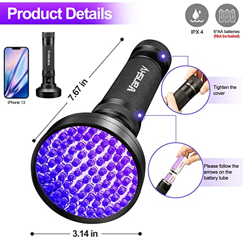 Vansky Black Light UV Flashlights, Ultra Bright 100 LED 395nm Ultraviolet Blacklight Detector for Dog Cat Pet Urine, Dry Stains and Bed Bug, Matching with Pet Odor Eliminator