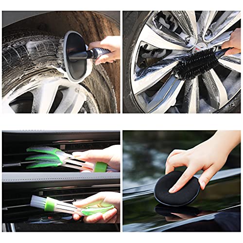 AUTODECO 24Pcs Car Wash Cleaning Tools Kit Car Detailing Set with Canvas Bag Pink Collapsible Bucket Larger Wash Mitt Towels Tire Brush Extendable Window Scraper Complete Interior Car Care Kit