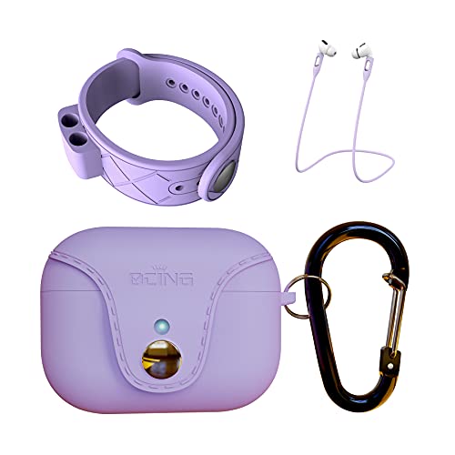 OCING 5 in One New Airpods Pro Case Cover with Snap Lock Safer Secured,360° Protective Silicone Case for Girl Women Kids, Supports Wireless Charging[Front LED Visible] (Purple)